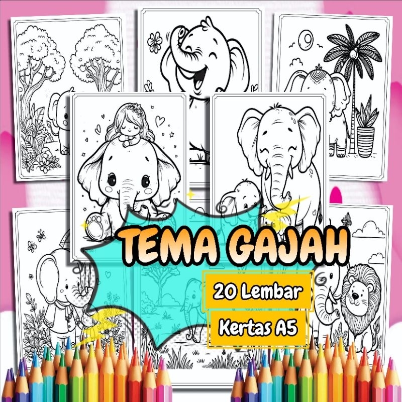 Jual 20 Lembar Kertas Mewarnai anak ( A5) - Tema GAJAH | Shopee Indonesia