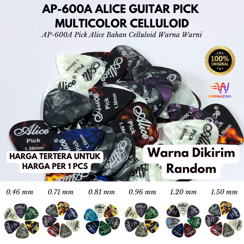 Jual Pick Gitar Alice AP-600A Bahan Celluloid Warna Warni / Alice ...