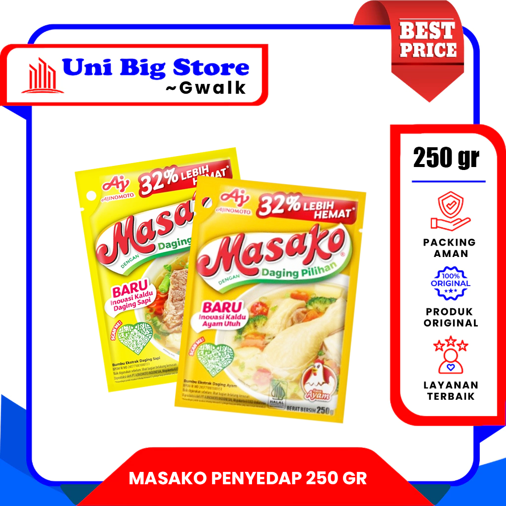 Jual MASAKO BUBUK KALDU PENYEDAP RASA AYAM & SAPI - 250 gr | Shopee ...