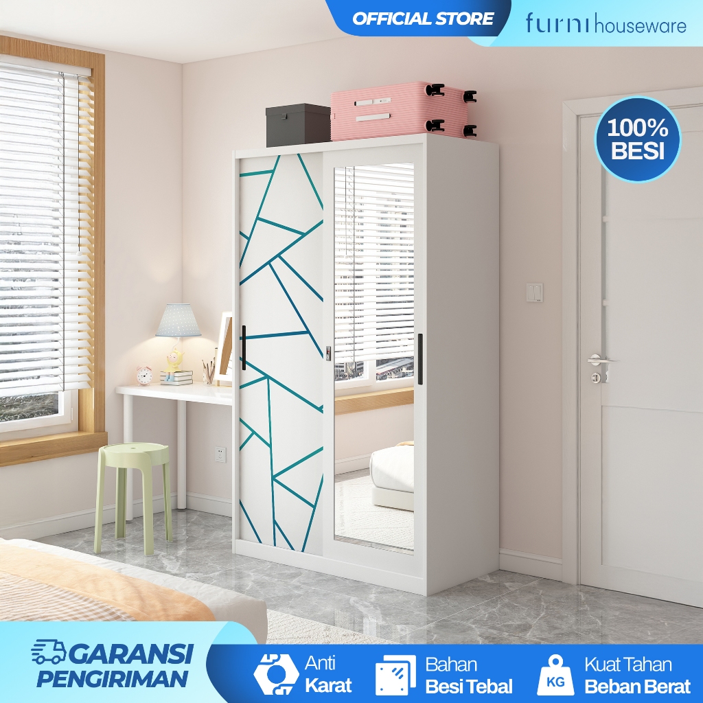 Jual LEMARI PAKAIAN LEMARI BAJU FULL MOTIF LEMARI BESI SLIDING 2 PINTU MINIMALIS LEMARI CERMIN ...