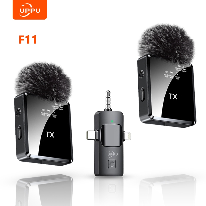 Jual UPPU F11/F12 Mikrofon Wireless 3 in 1 - 2x Clip On Lavalier Mic, Plug & Play untuk HP ...