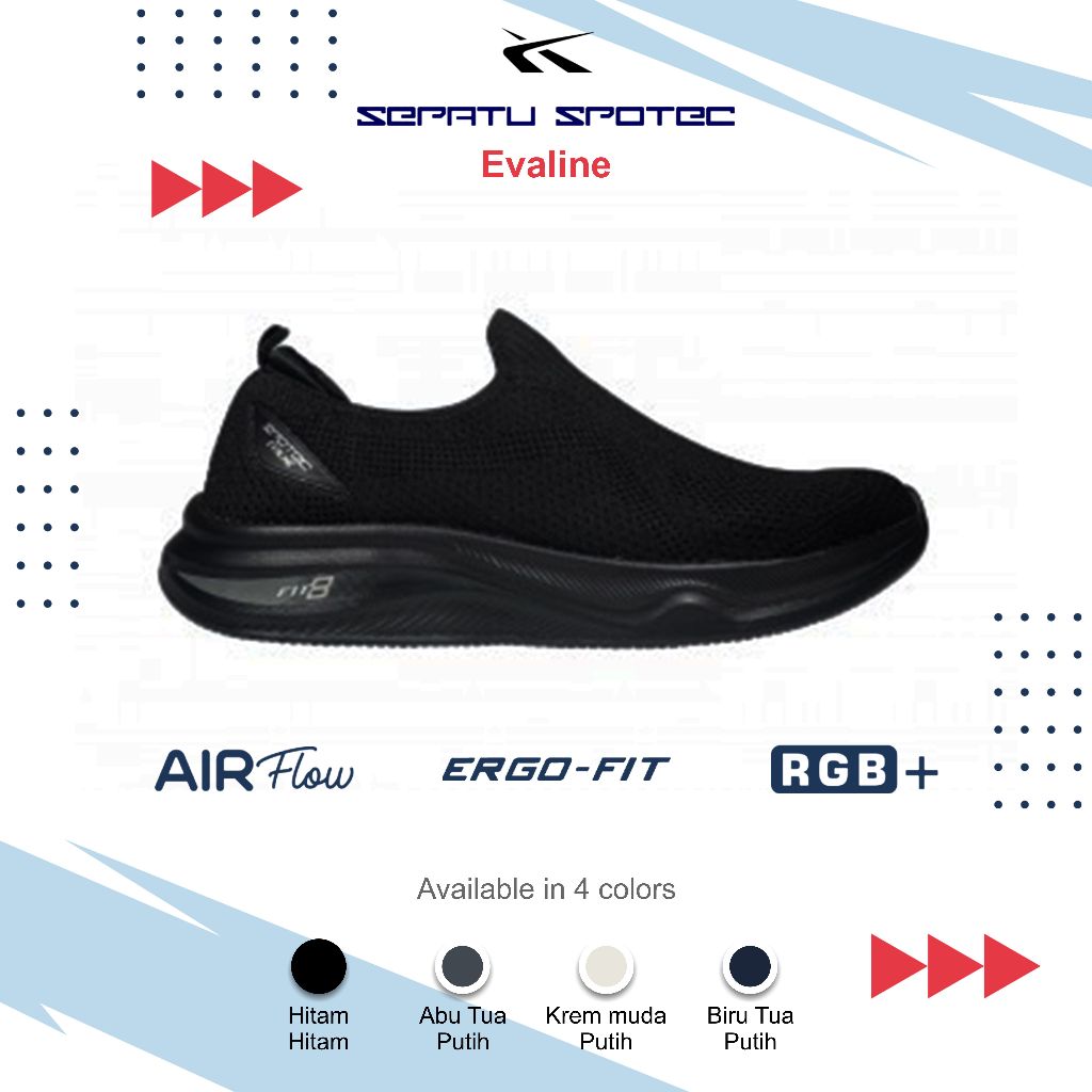 Jual SPOTEC Sepatu Walking EVALINE Hitam - Hitam | Shopee Indonesia
