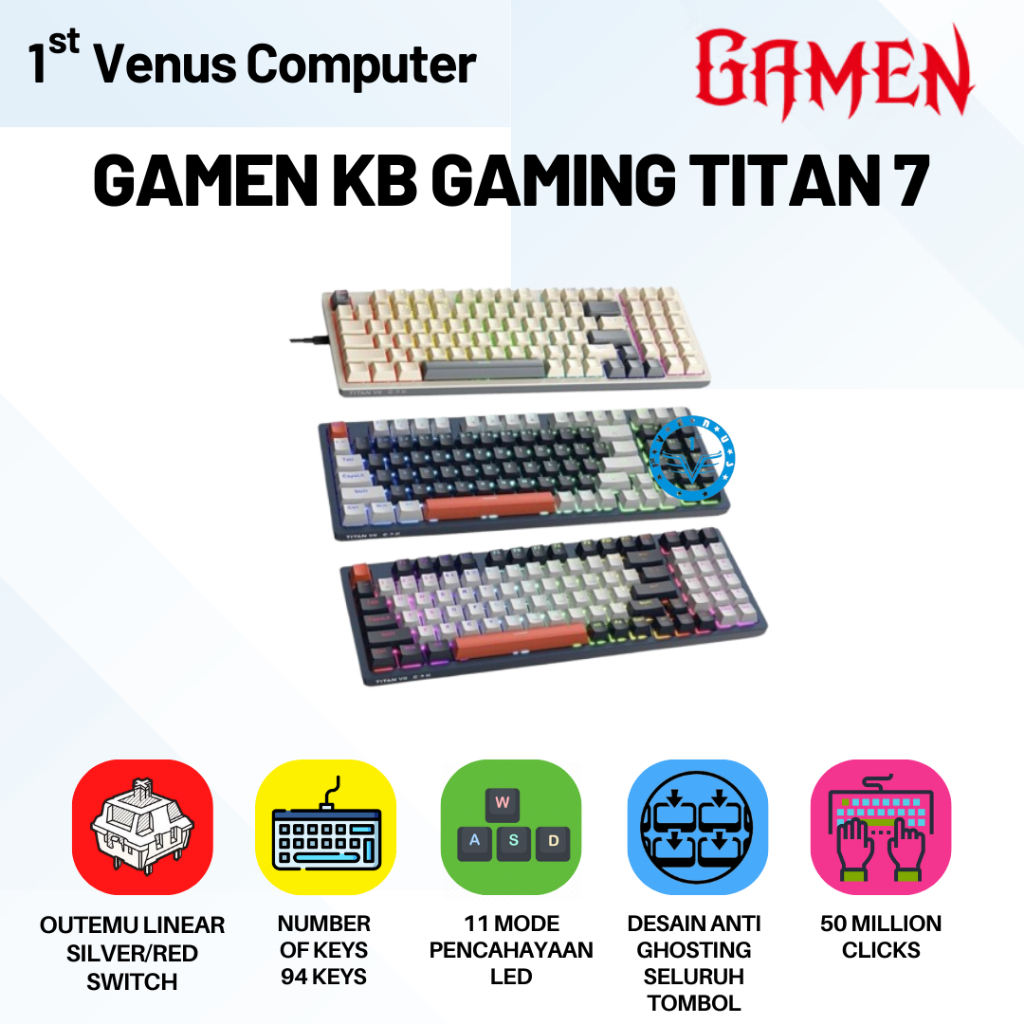 Jual GAMEN Keyboard Gaming Mechanical Linear Switch 94 Keys RGB Light ...