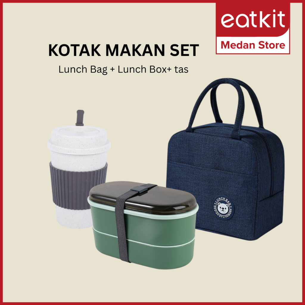 Jual [Medan Ready Stock]Eatkit 3in1 Kotak Makan Set Lunch Box I Tempat Kotak Makan I Lunch Box ...