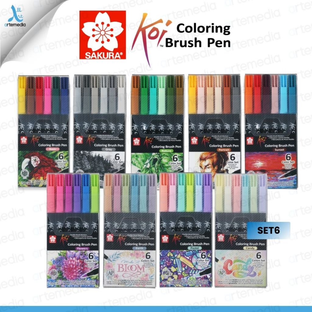 Jual Sakura Koi Coloring Brush Pen Set of 6 | Water-Based Brush Pen for ...