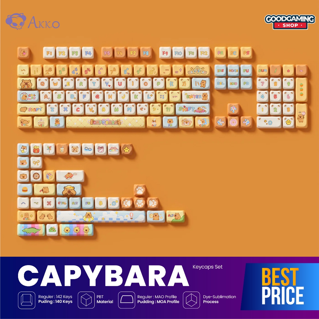 Jual AKKO Capybara Keycap Set 142-key PBT Dye-Sub Keycaps MAO Profile ...