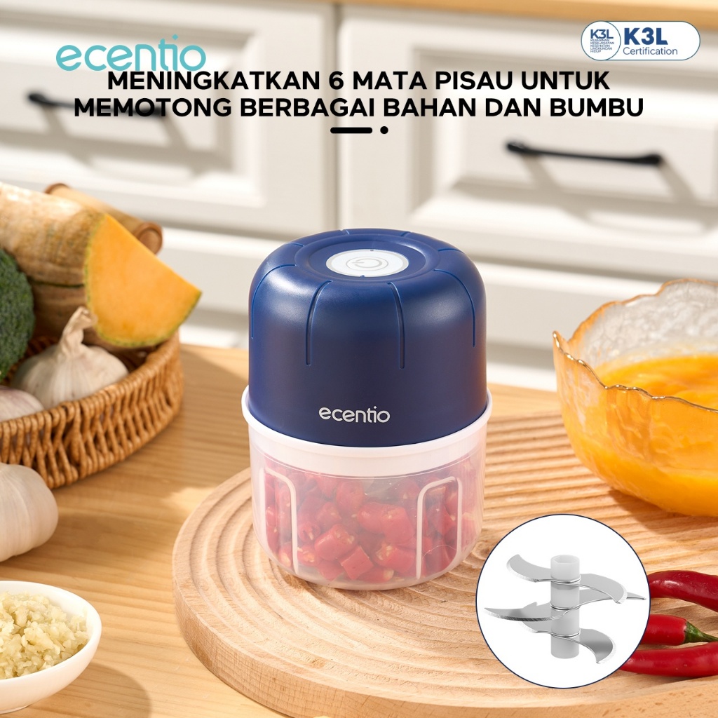 Jual ecentio Mini Chopper Blender 6 pisau 250ml Portable Penggiling ...