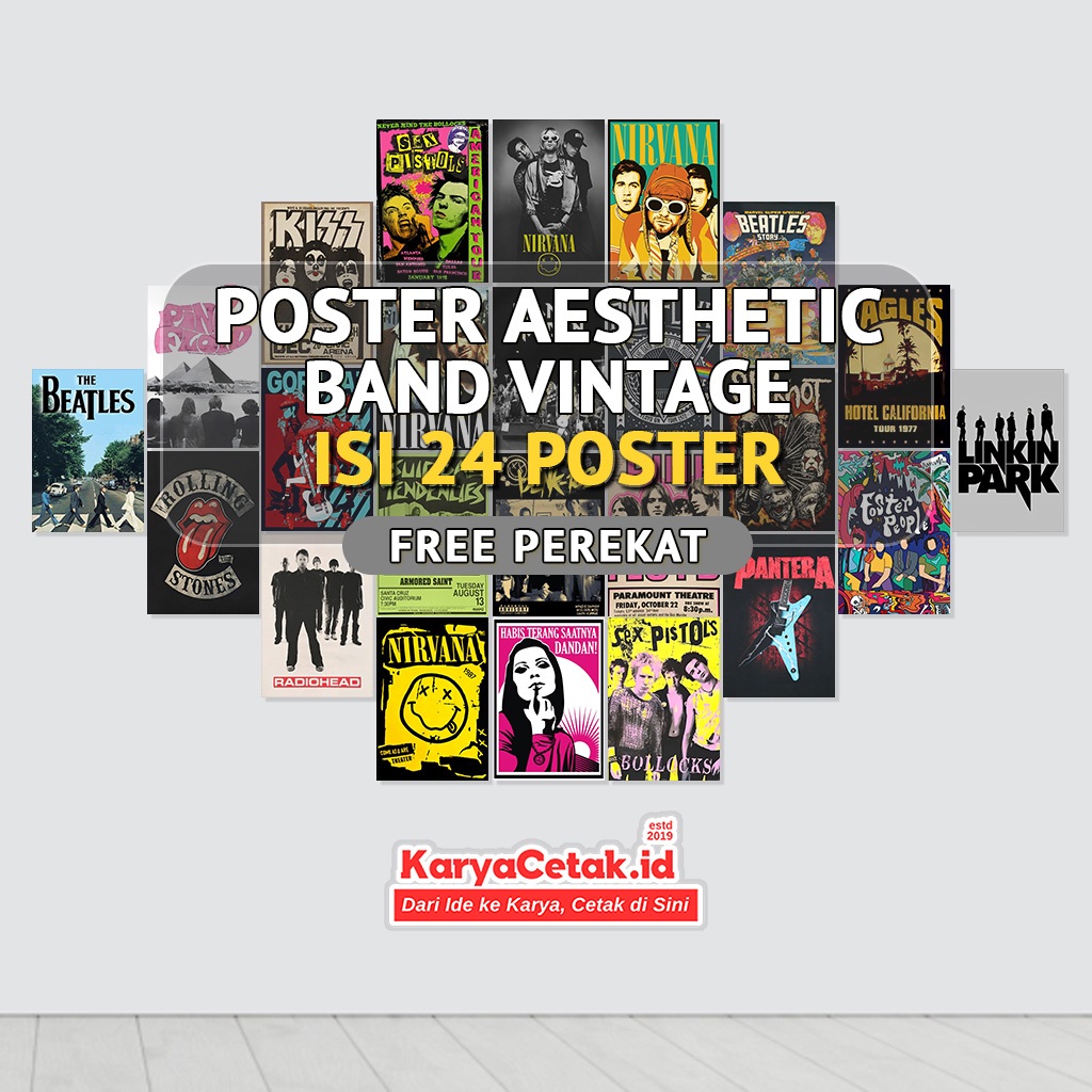 Jual Poster Dinding Band Vintage Isi 12Pcs Pajangan Dinding Aesthetic ...