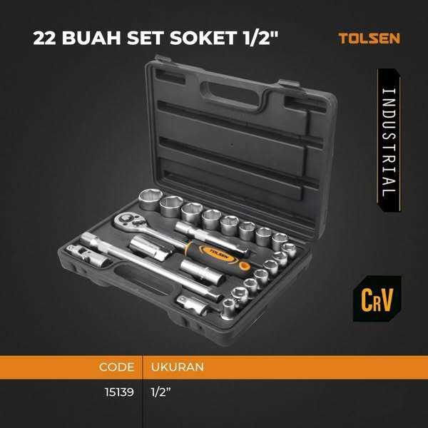 Jual Kunci Sok Set/ 22 pcs 1/2 inc Socket Set Merk Tolsen | Shopee Indonesia