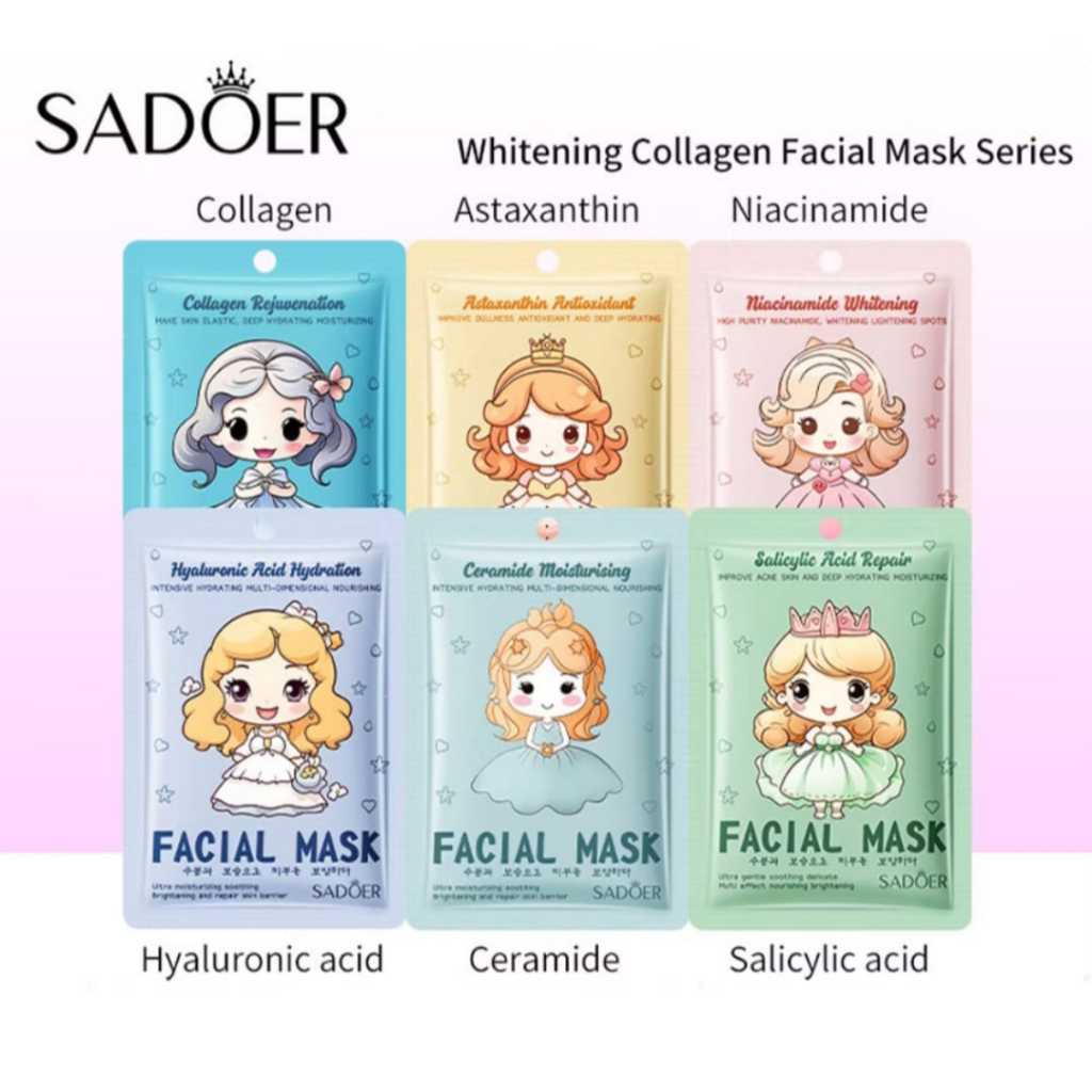 Jual SADOER Princess Cartoon Series Facial Mask Collagen Niacinamide ...