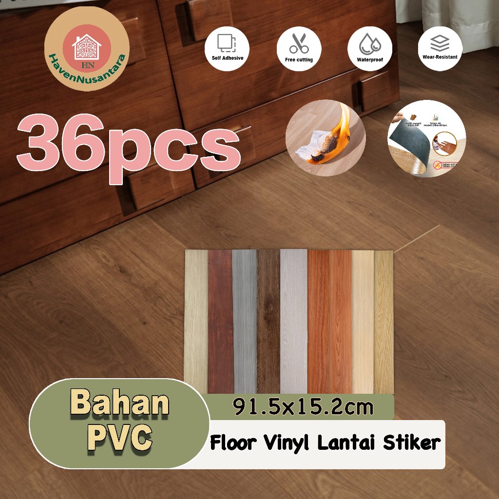 Jual HavenNusantara - Stiker Lantai Vinyl Motif Kayu Parket 91.5x15.2cm (36pcs) - Tahan Air ...