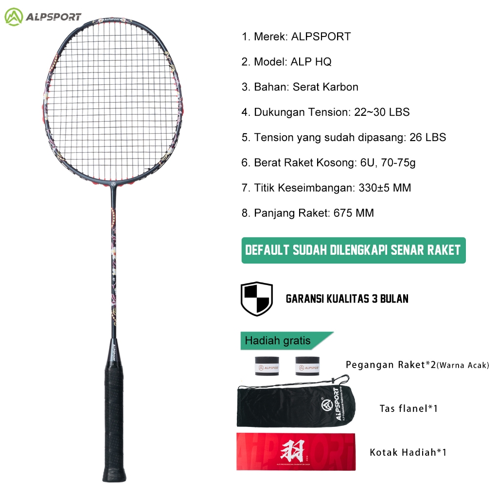Jual ALPSPORT New HQ 6U Max 35LBS Raket BuluTangkis Hitam Jepang Ukiyo ...