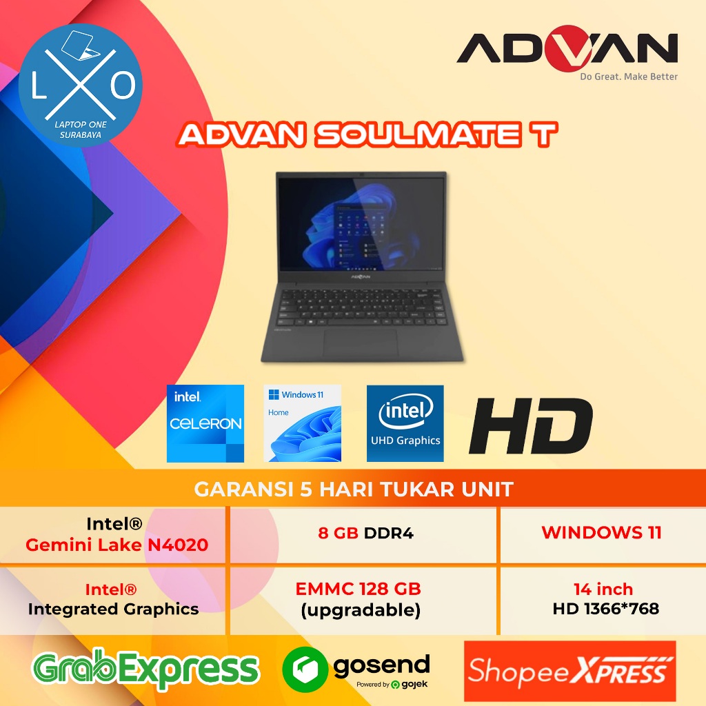 Jual Laptop Advan Soulmate T N4020 8GB 128GB 14" Windows 11 Home ...