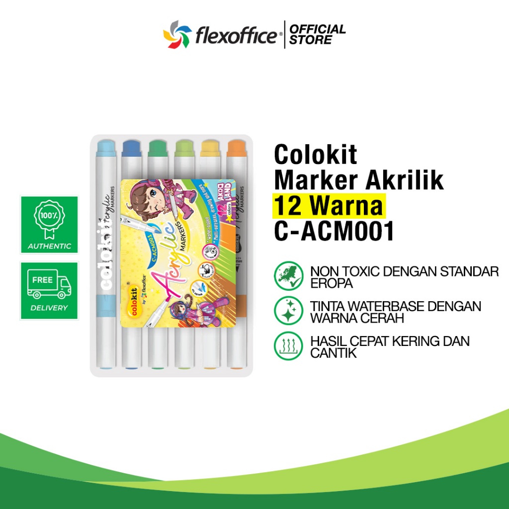 Jual FlexOffice Colokit Marker Acrylic C-ACM001 12 Warna/Set warna ...