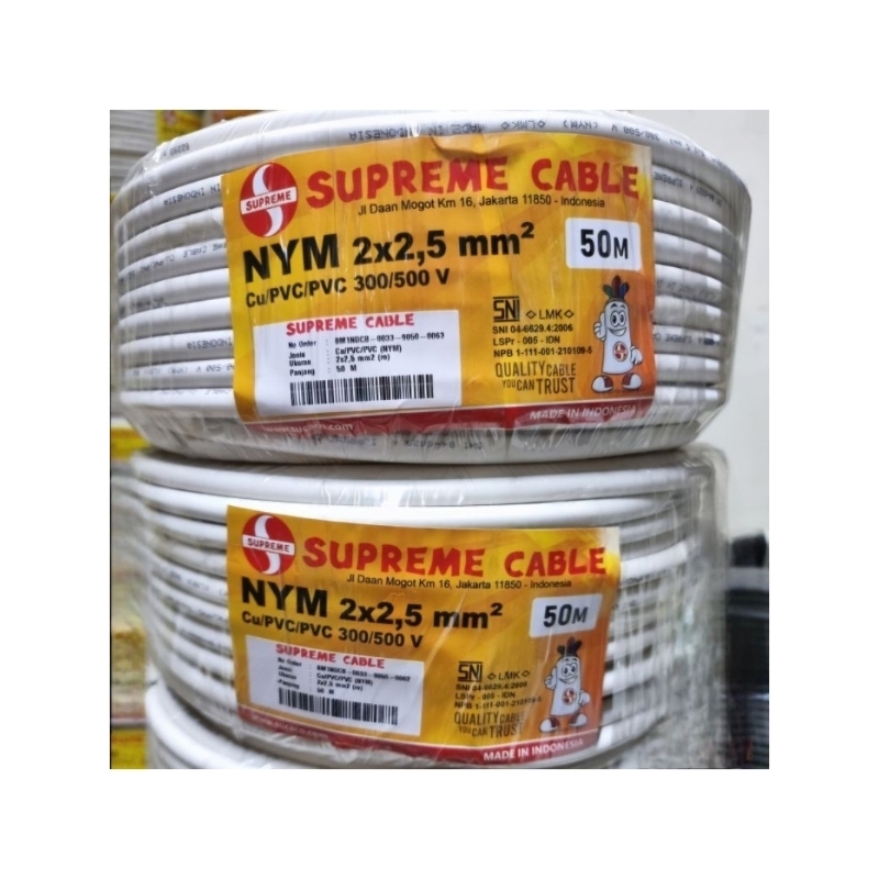 Jual SUPREME KABEL LISTRIK NYM 2X1,5MM/2X2,5MM/3X15MM/3X2,5MM 50 METER KABEL KAWAT TEMBAGA ASLI ...