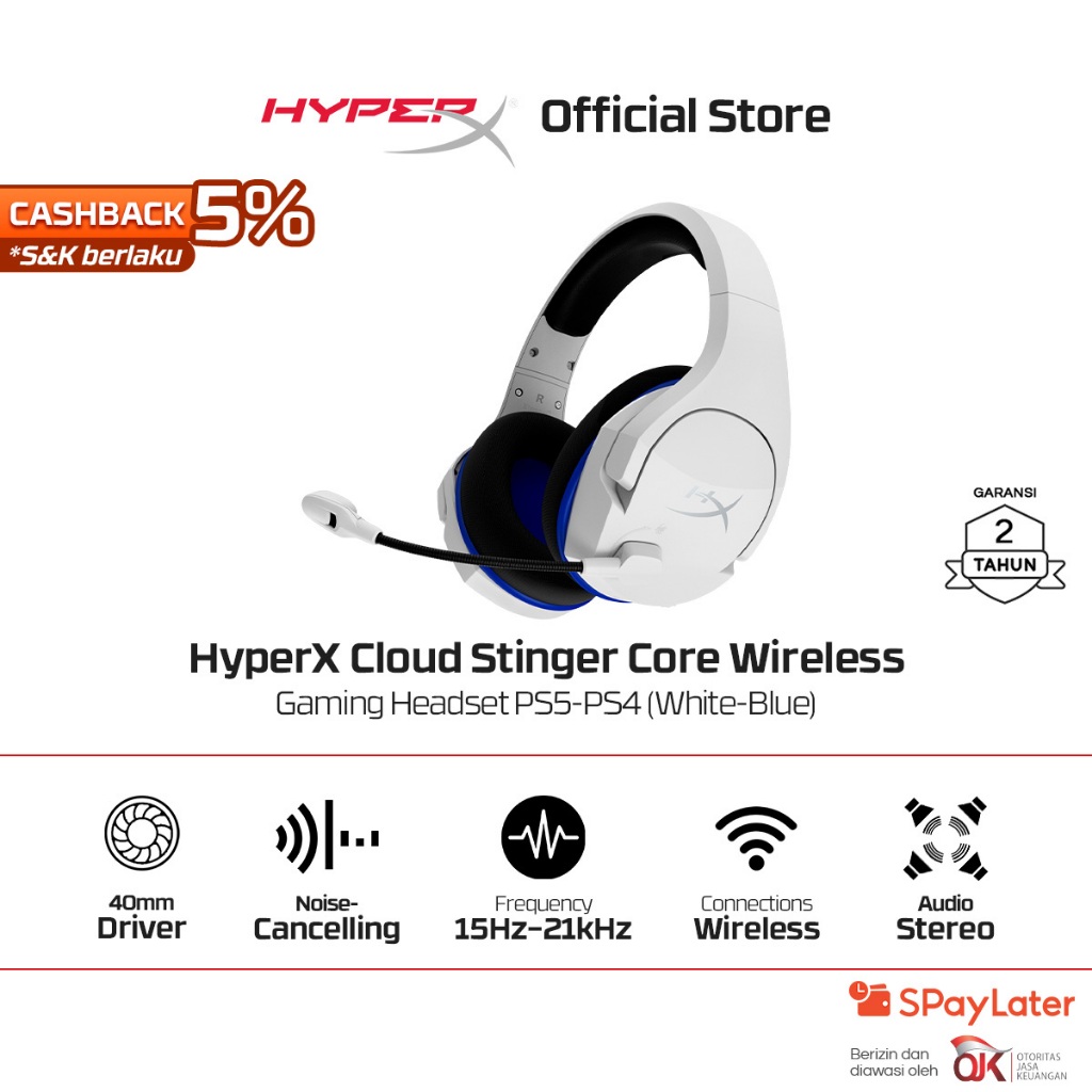 Jual HyperX Headset Gaming Cloud Stinger Core PS5-PS4 - White-Blue Wireless Noise Cancelling ...