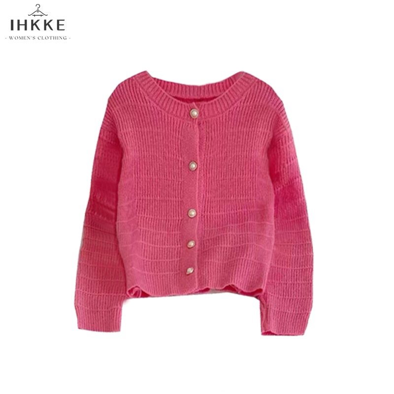 Jual IHKKE Cardigan Wanita Rajut Crop Korea Style Lengan Panjang Kancing Leher Bulat Retro ...