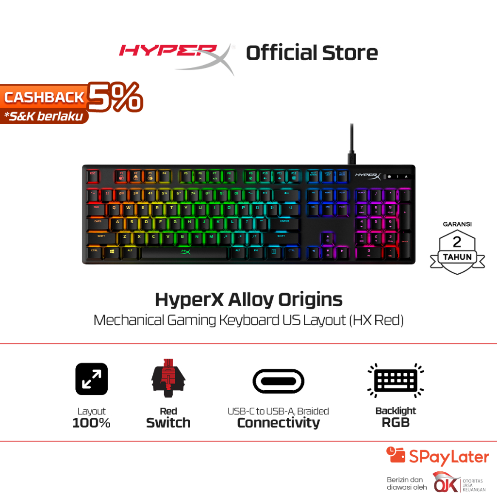 Jual HyperX Keyboard Gaming Alloy Origins 100% Wired Red / Aqua / Blue ...