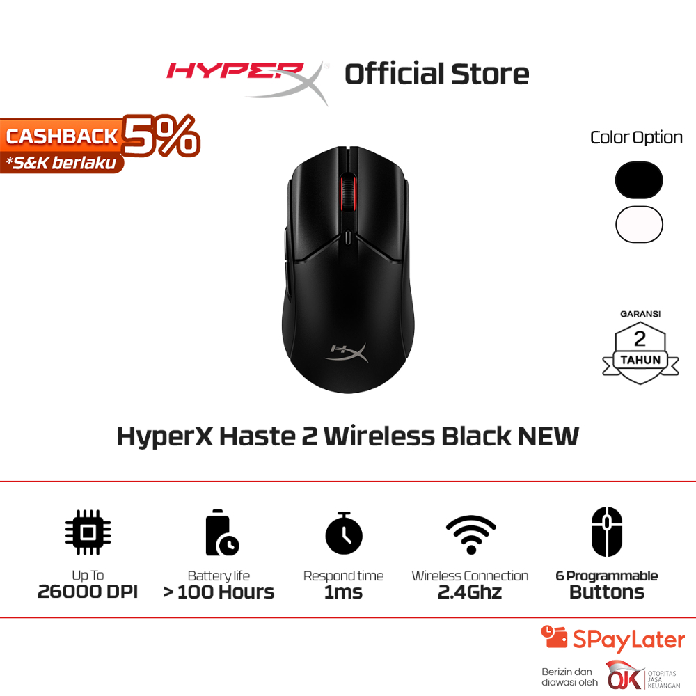 Jual HyperX Mouse 2.4GHz Wireless Gaming Pulsefire Haste 2 - Black ...