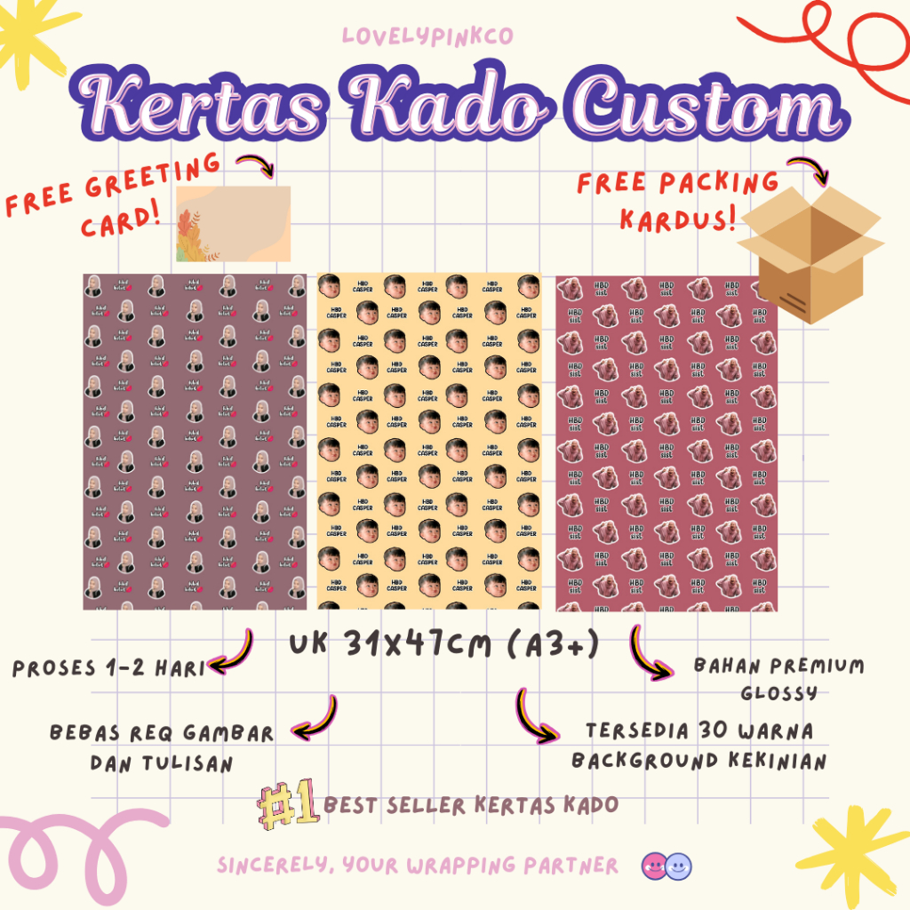 Jual (WARNA BARU) Kertas Kado Custom •Kertas Kado Custom ayang Kertas ...