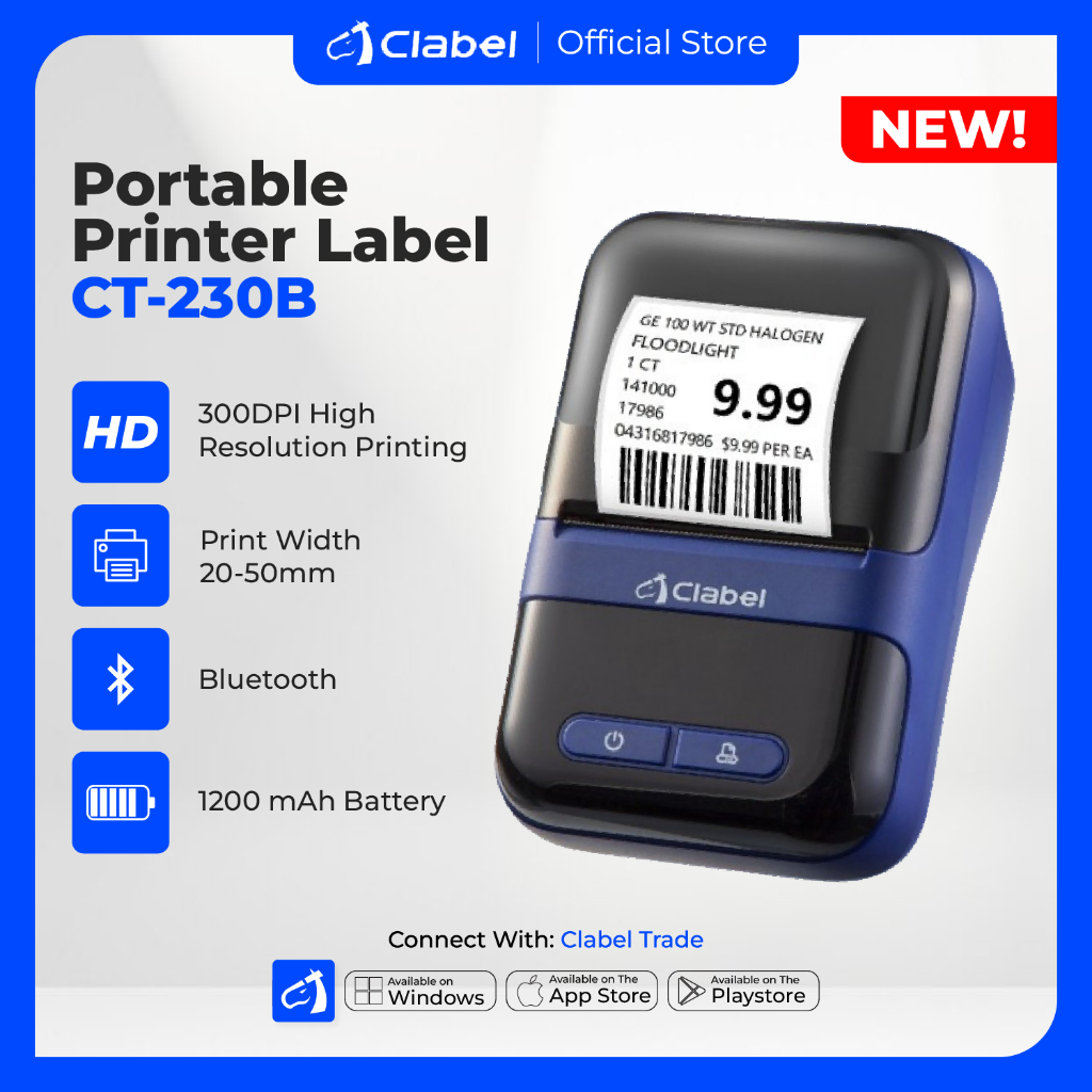 Jual CLABEL Printer Label Portable Bluetooth 300DPI HD CT-230B | Shopee ...