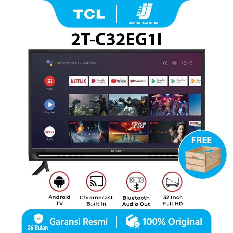 Jual Sharp TV 2T-C32EG1I 32 inch Smart HD Google TV Garansi Resmi Sharp Indonesia | Shopee Indonesia