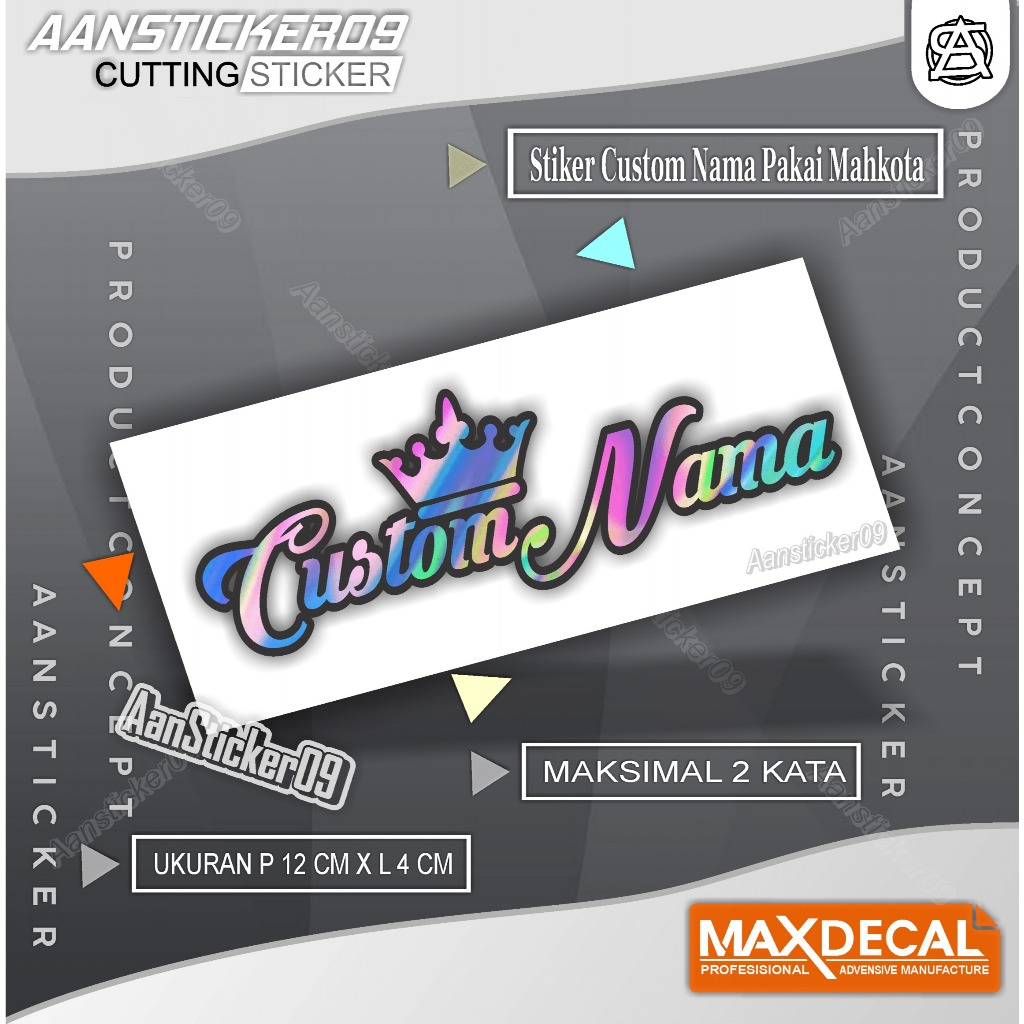 Jual Stiker Custom Nama Custom Tulisan V4 Hologram Pakai Mahkota Bisa ...