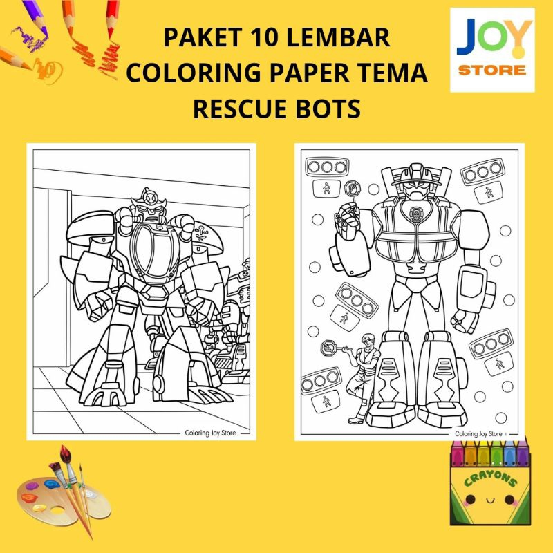 Jual PAKET 10 Lembar Kertas Gambar Mewarnai Tema Rescue Bots ...