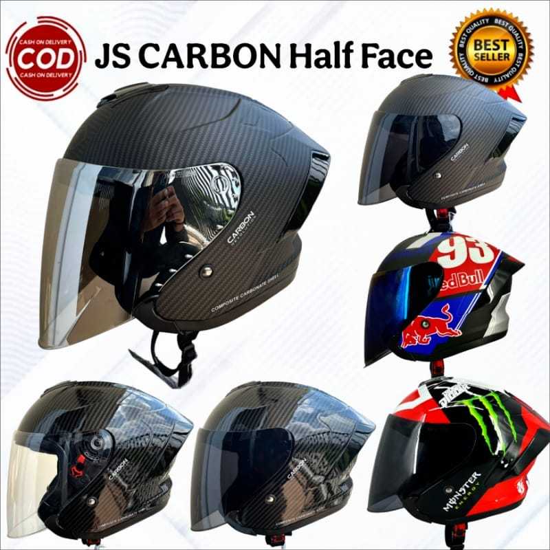 Jual Helm Halfface JS Motif CARBON SNI/Helm Kekinian/Helm Cowook/Free ...