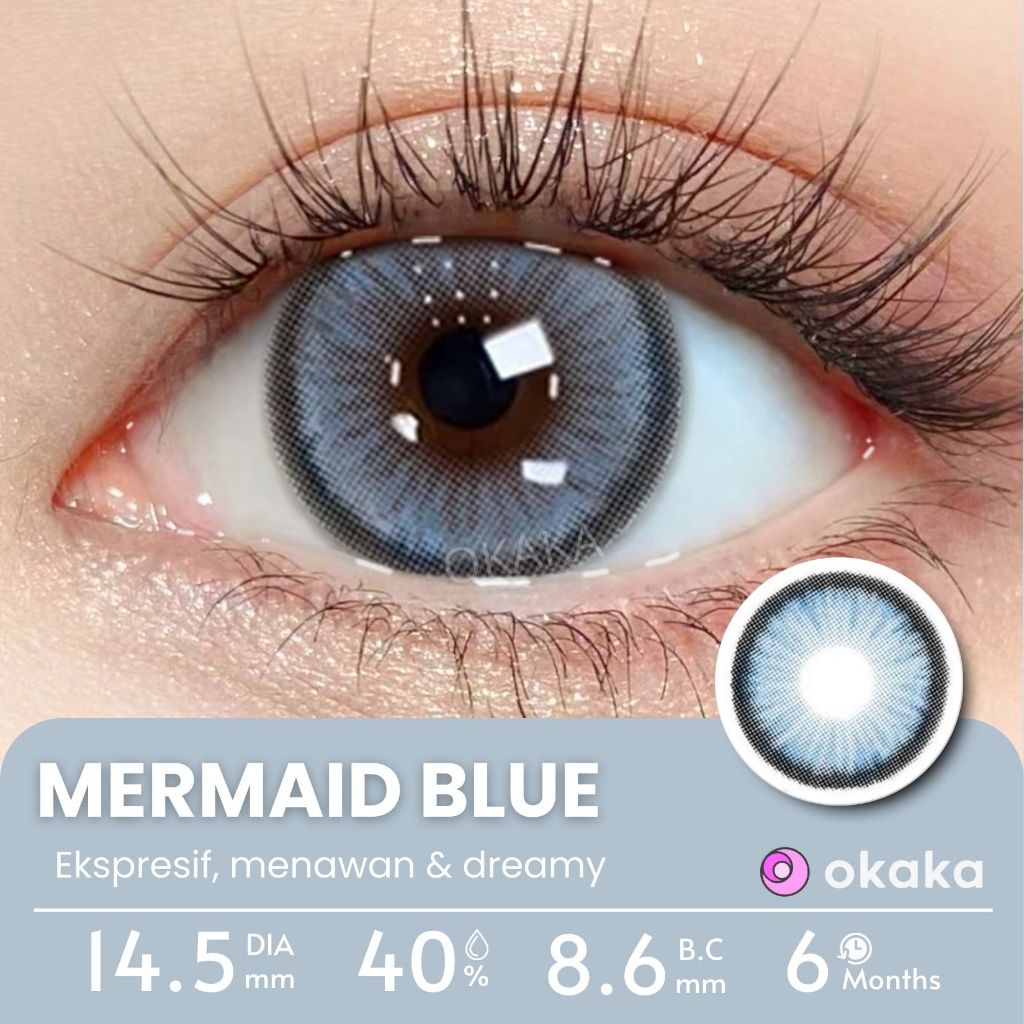 Jual (0.00~-5.00) OKAKA Softlens Mermaid Blue Minus Normal 14,5MM Lensa ...