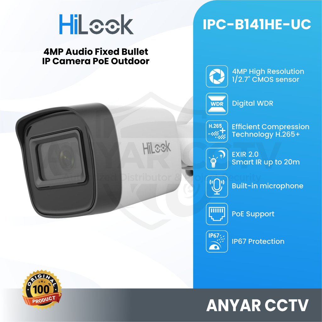 Jual HILOOK IPC-B141HE-UC 4MP Audio Fixed Bullet PoE IP Network Camera | Shopee Indonesia