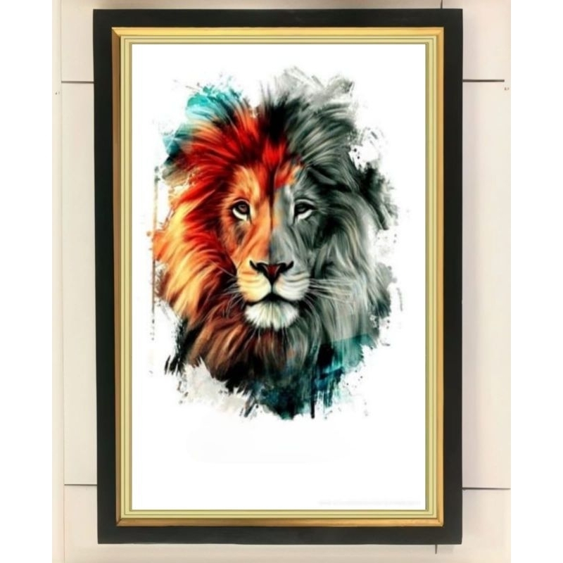Jual hiasan dinding poster singa warna modern plus bingkai ukuran 53*35 ...