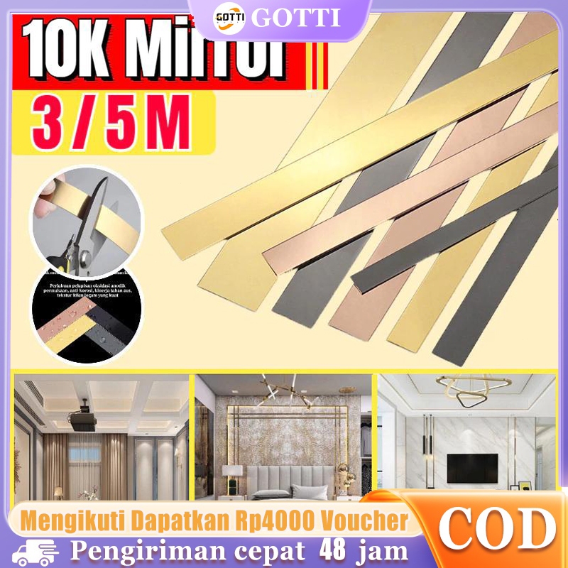 Jual Gotti 3M/5M List Plat Strip Mirror Gold / Stainless SS201 Steel ...