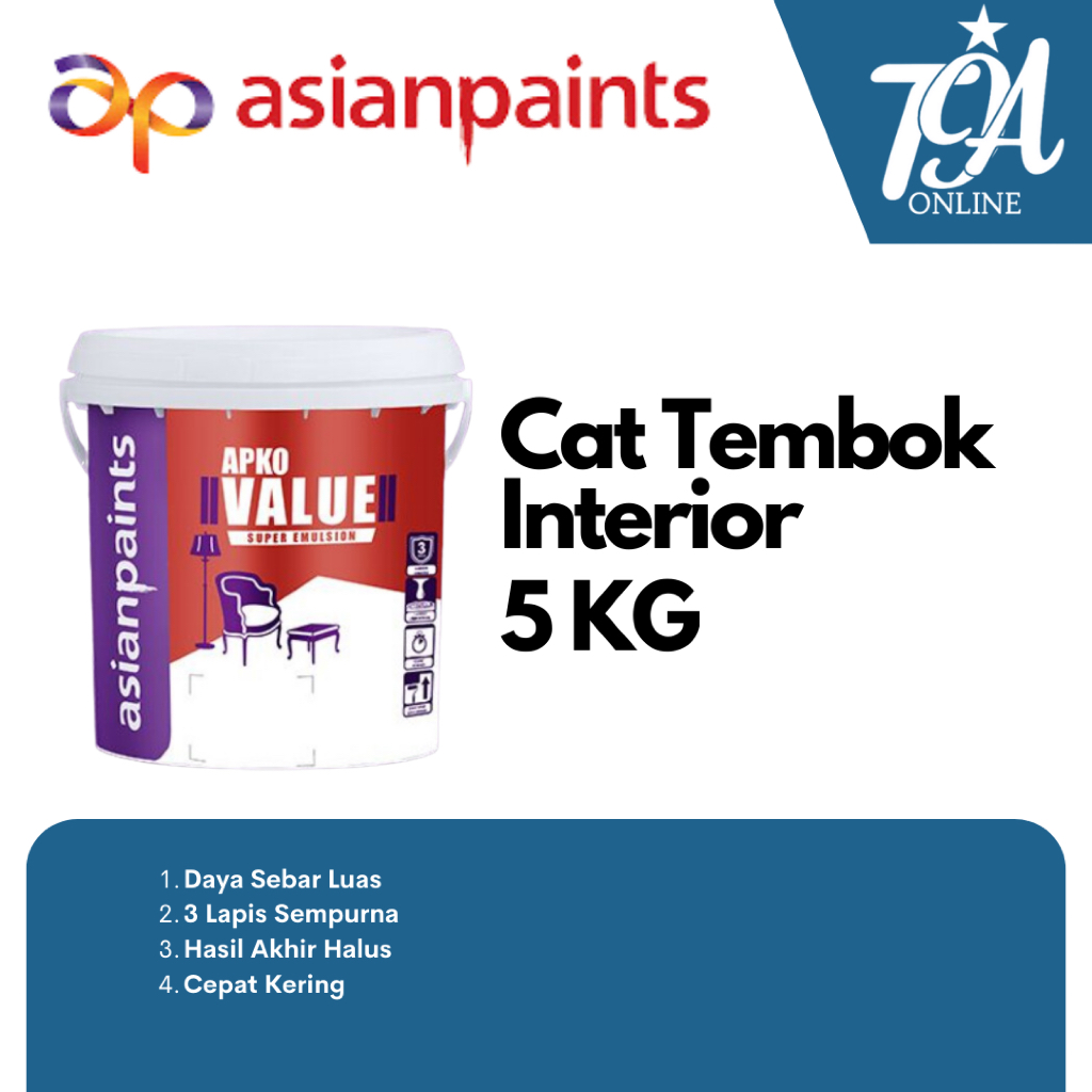 Jual ASIANPAINTS Apko Value Super Emulsion Cat Tembok Interior 5 KG ...