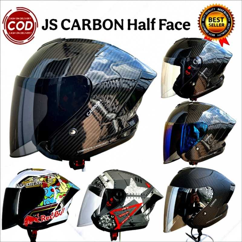 Jual Helm JS Half Face Motif Carbon SNI/Free Stiker/JS Armor Helm/Helm ...