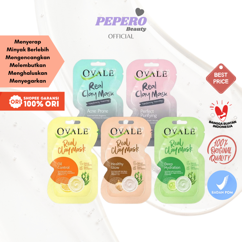 Jual OVALE Real Clay Mask Sachet 10g / 15g | Masker Wajah Berubah Warna ...