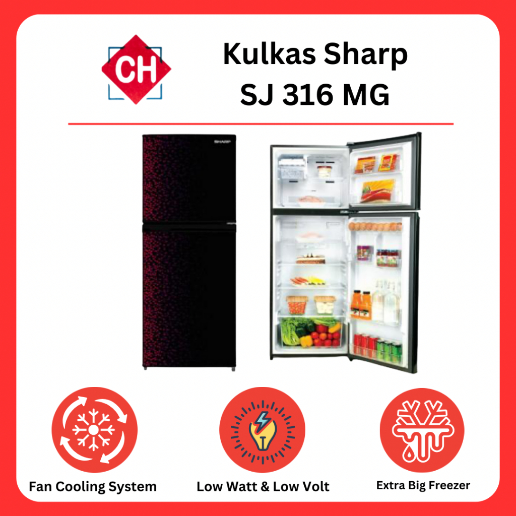 Jual Kulkas Sharp SJ 316 MG Kulkas Dua Pintu Low Watt Low Volt Hemat Energi Garansi Resmi ...