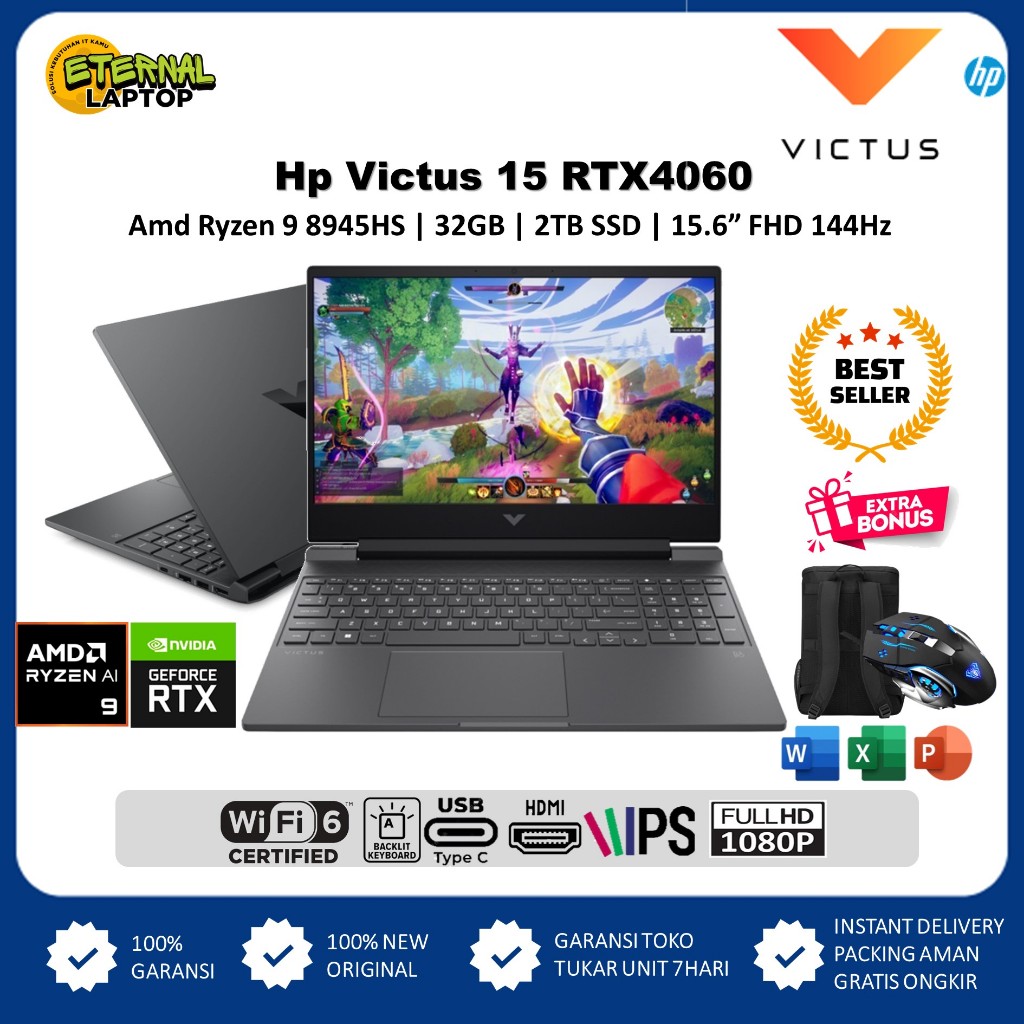 Jual Laptop Gaming HP Victus 15 Amd Ryzen 9 8945HS RTX4060-8GB Ram 32GB ...