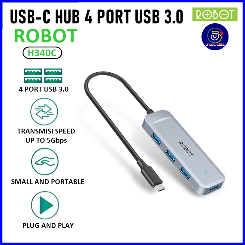 Jual USB-C Hub ROBOT H340C USB-C Hub Laptop Komputer 4 Port USB3.0 ...