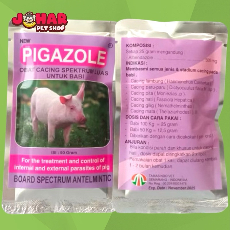 Jual Obat Cacing babi - PIGAZOLE serbuk 50gr- bubuk anti cacing pita ...