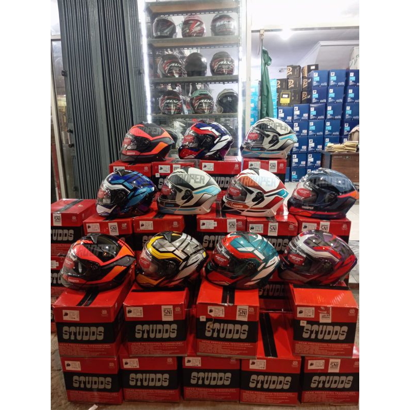 Jual HELM MODULAR FLIP UP STUDDS TROOPER MOTIF - matt white/red, M ...