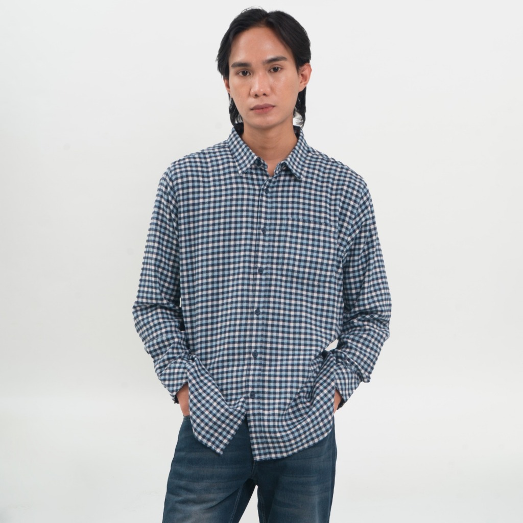 Jual M231 Kemeja Pria Flannel Panjang Biru 0895 | Shopee Indonesia