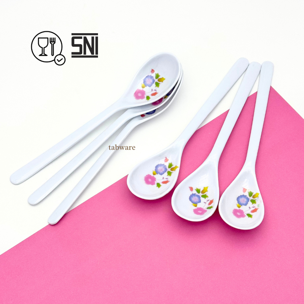 Jual (1 Set) Sendok Makan Melamine SNI Motif Bunga – Isi 6 pcs / Sendok ...