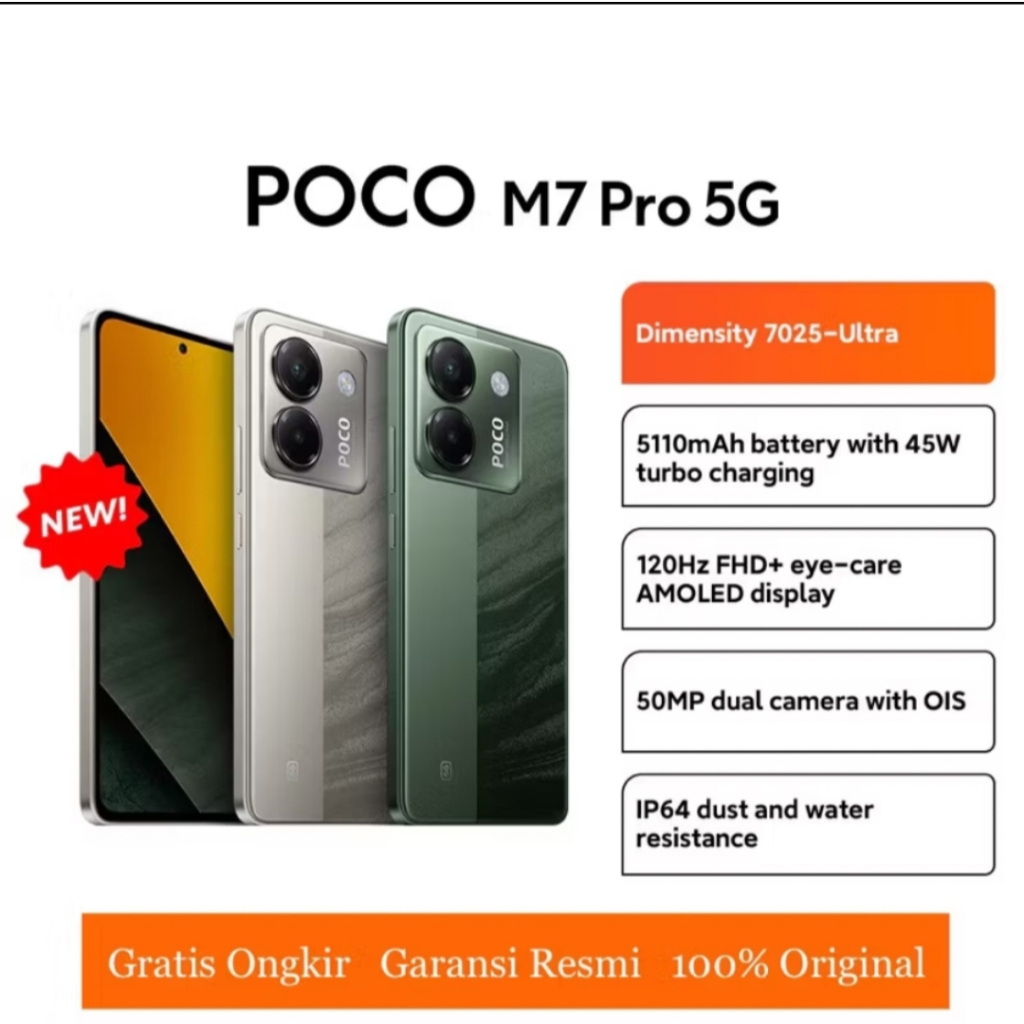 Jual Poco M7 Pro 5G NFC (8GB/256GB) Extended RAM 8GB - Dimensity 7025 Ultra - Dual 50MP Sony ...