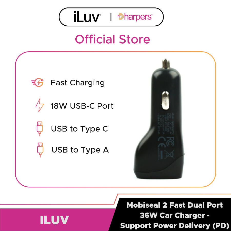Jual ILUV Mobiseal 2 Fast Dual Port (USB-C PD/USB-A) 36W Car Charger ...