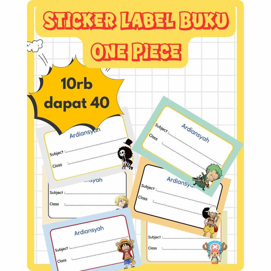 Jual Sticker Label Buku ONE PIECE - Sticker Buku - Sticker Label Nama ...