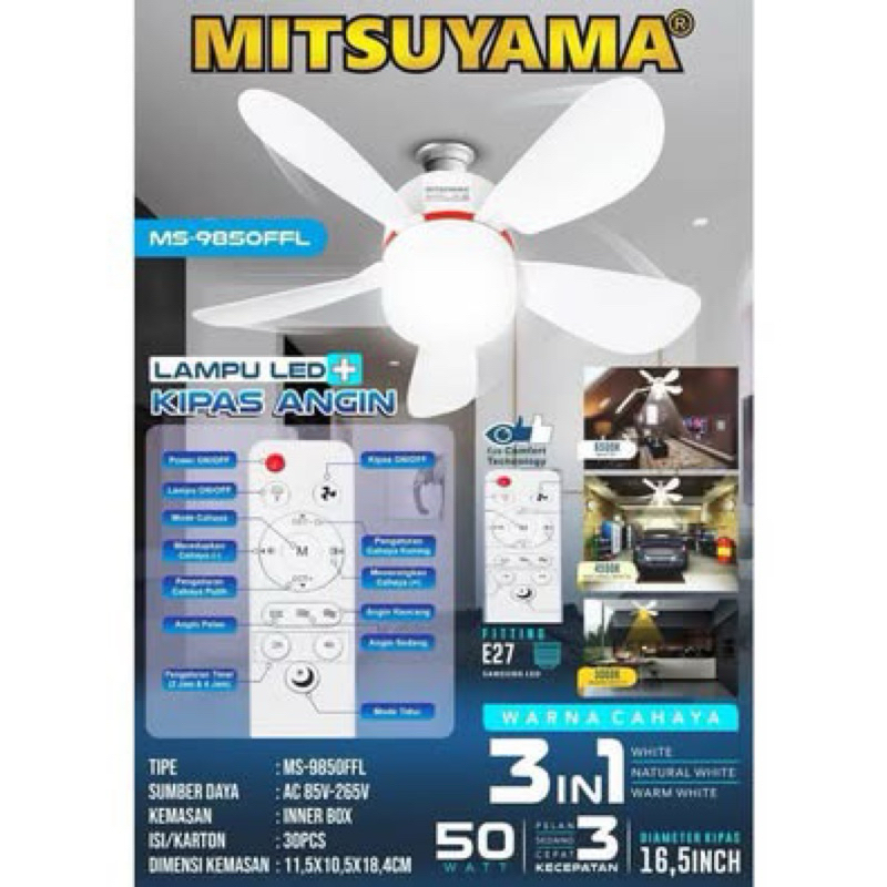 Jual Kipas Angin Gantung + Lampu LED 50W Mitsuyama MS-9850FFL Helifan ...