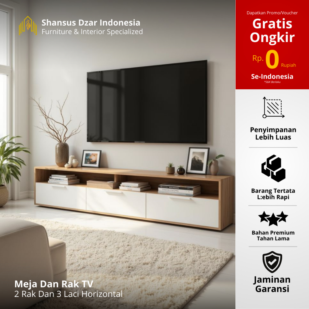 Jual Meja TV / Rak TV / Lemari TV Simpel Minimalis (3 Laci 3 Sekat Rak ...
