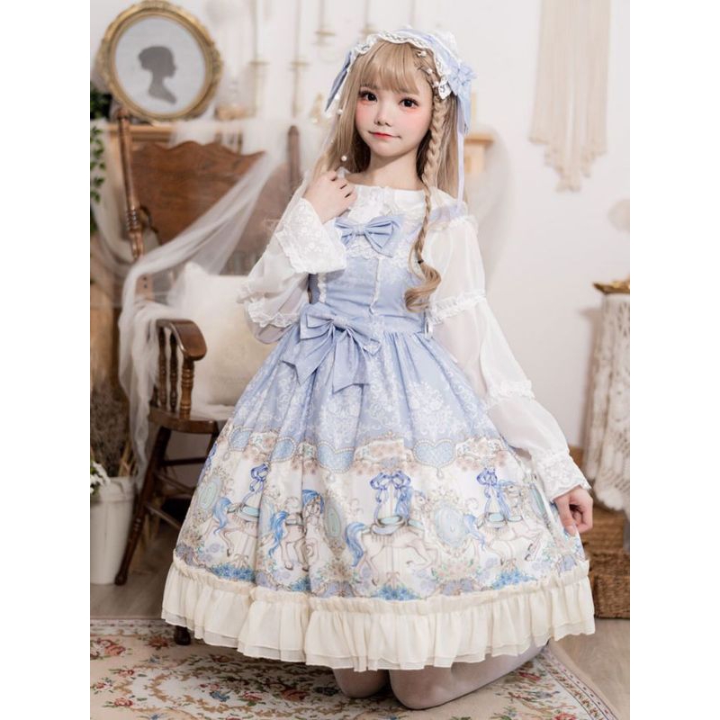 Jual Jsk Lolita baby blue kawaii lucu motif kuda | Shopee Indonesia