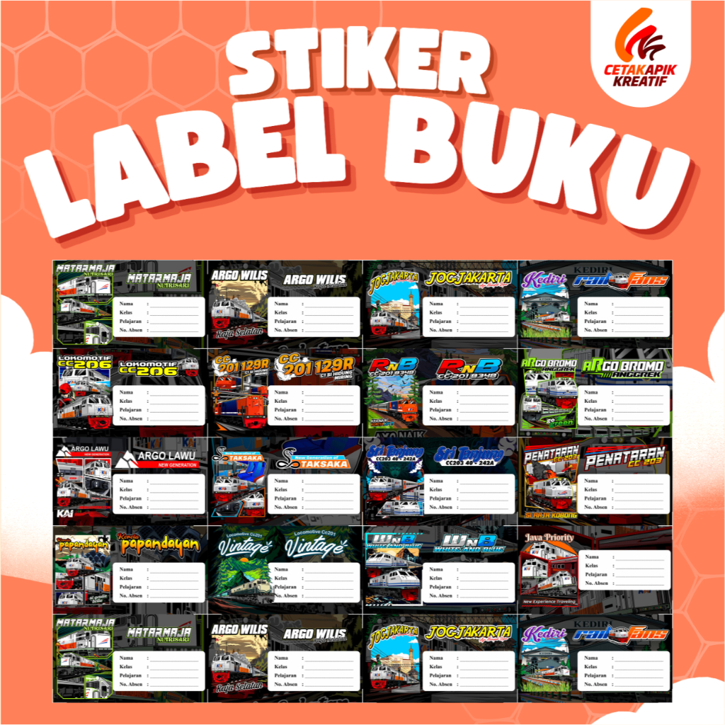 Jual (isi 44pcs)STIKER LABEL BUKU PELAJARAN SEKOLAH KERETA API ...